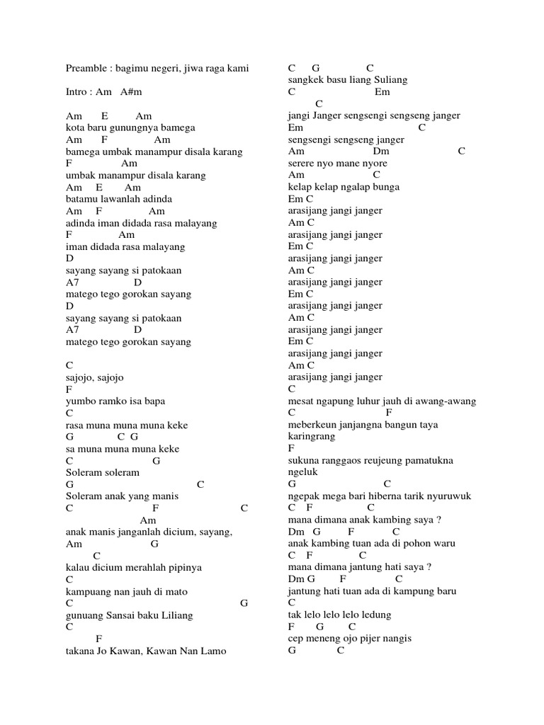 Lirik dan Chord Jangi Janger | PDF