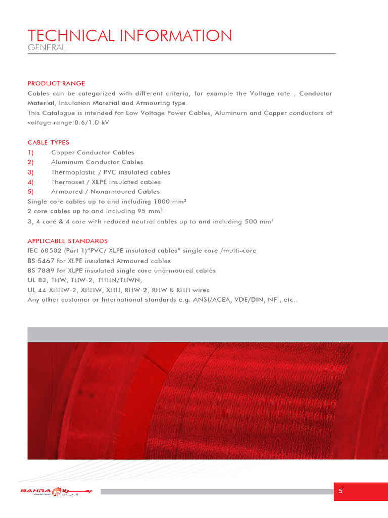 Bahra Cables-Technical Sheets | PDF | Electrical Wiring | Electrical Resistance And Conductance