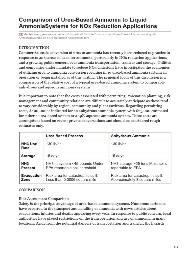 Comparison of Urea-Based Ammonia To Liquid AmmoniaSystems For NOx ...