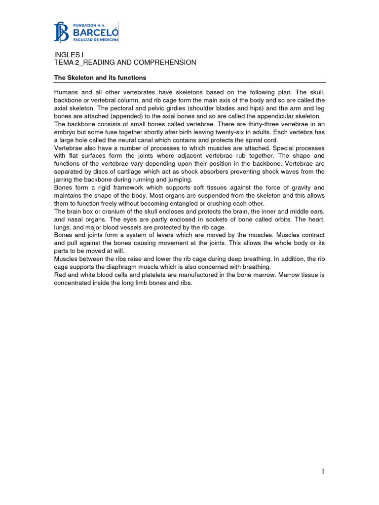 Ud1_tema2_READING_Skeleton and Its Functions 2021 | PDF | Vertebral Column | Skeleton