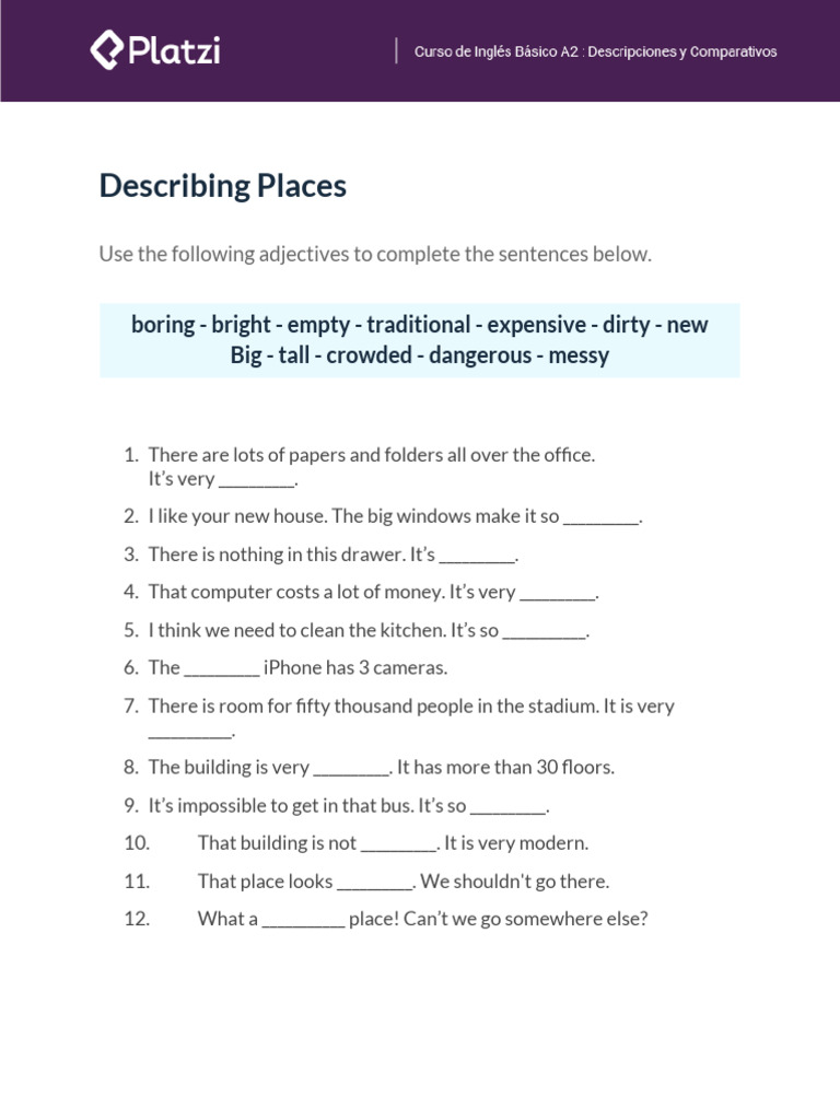 Describing Places Worksheet | PDF