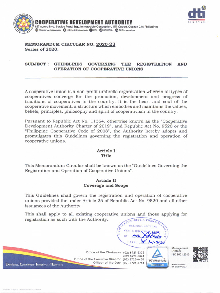 CDA Guidelines On Registration and Operation of Credit Unions | PDF