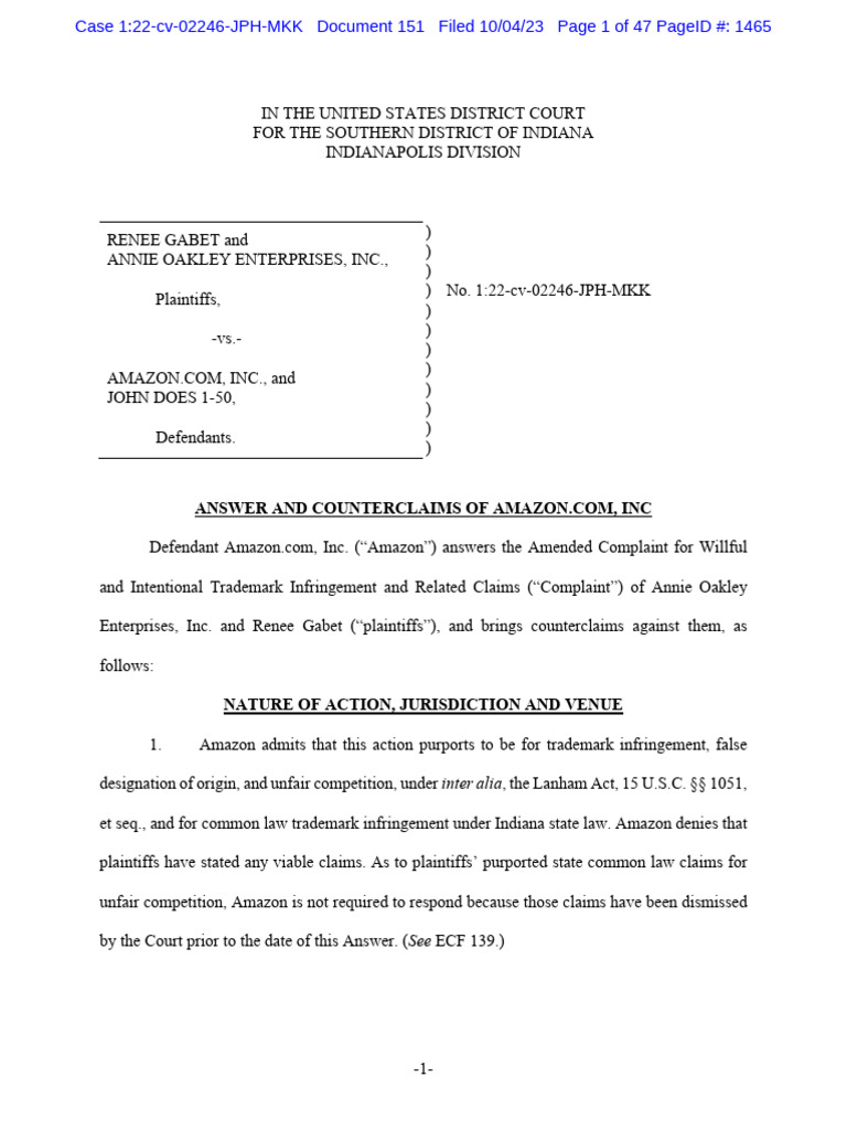 Amazon Answer To Amended Complaint | PDF | Complaint | Laches (Equity)