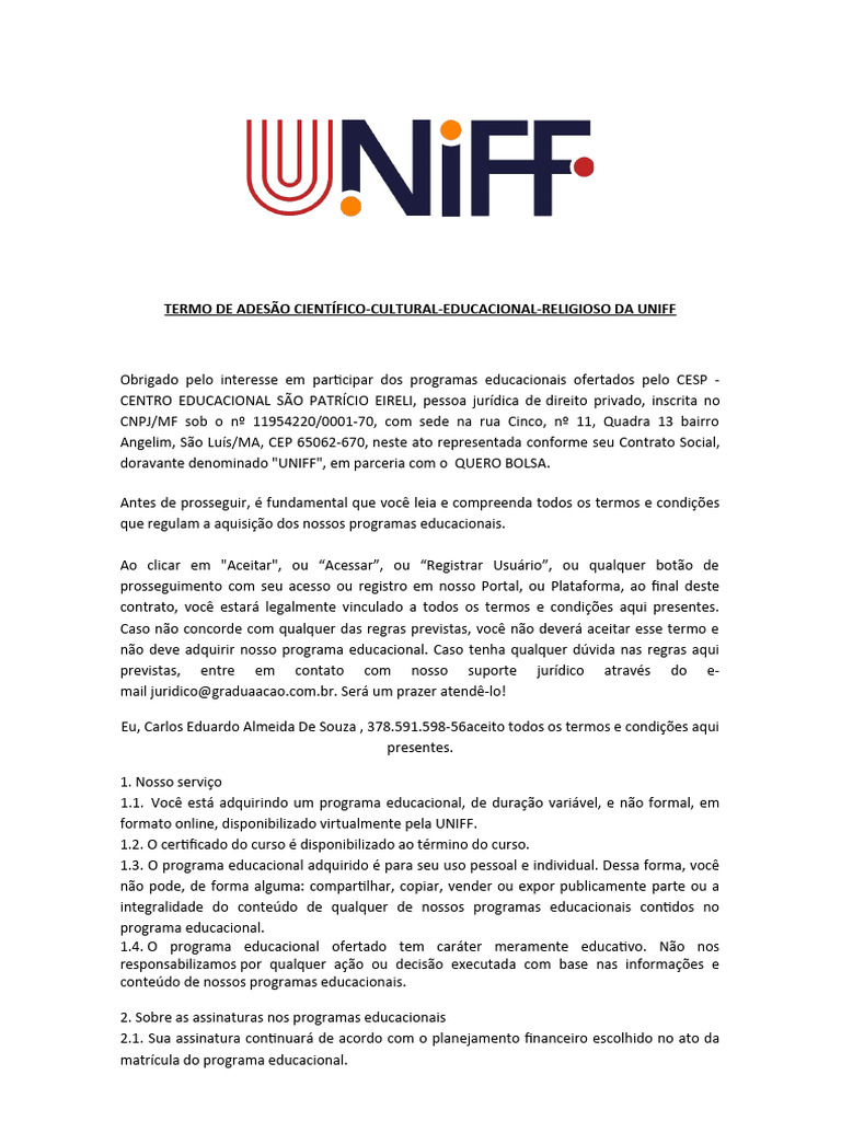 Contrato de Prestação de Serviços Da UNIFF - 1520892 | PDF | Vírus de ...
