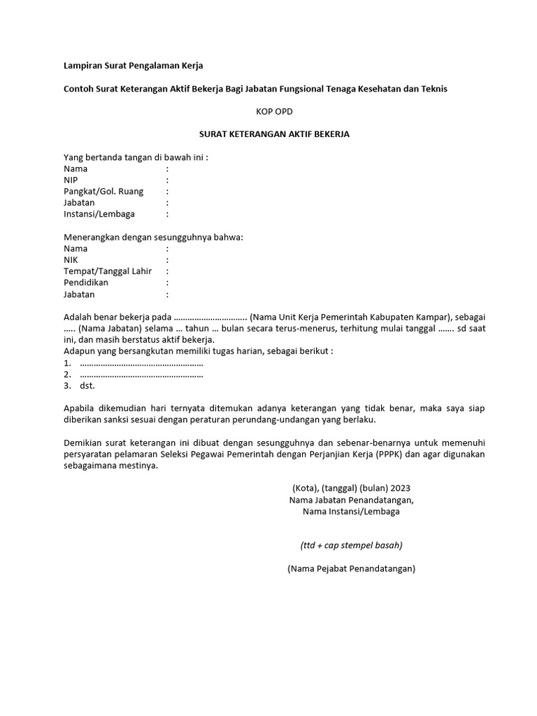 Lampiran Surat Pengalaman Kerja | PDF