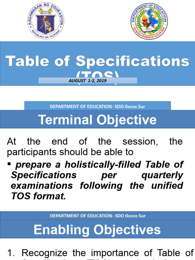 Table of Specifications | PDF | Learning | Information