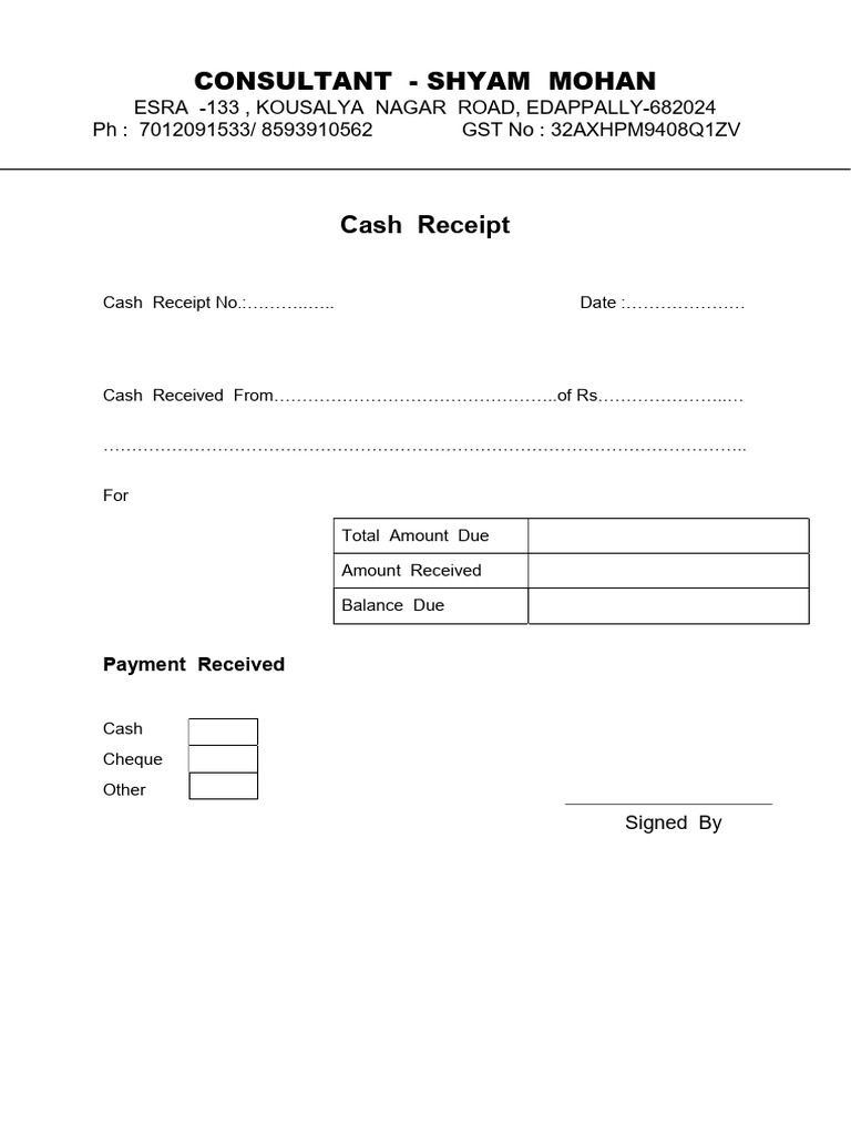 Cash Receipt Template Design | PDF
