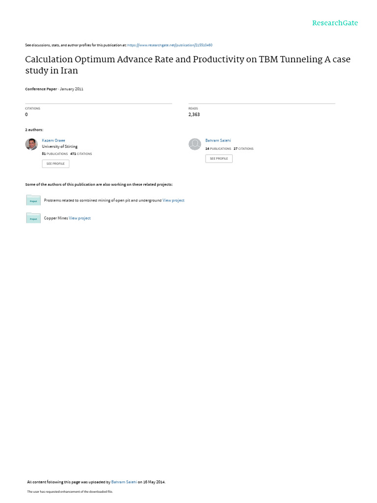 Calculation_Optimum_Advance_Rate_and_Productivity_on_TBM_Tunneling_A_case_study_in_Iran | PDF ...