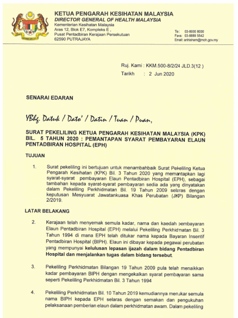 Pemantapan Syarat Pembayaran Elaun Pentadbiran Hospital (EPH) | PDF