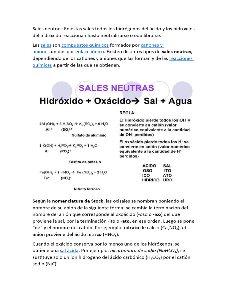 Sales Neutras Acidas Basicas APUNTES | PDF