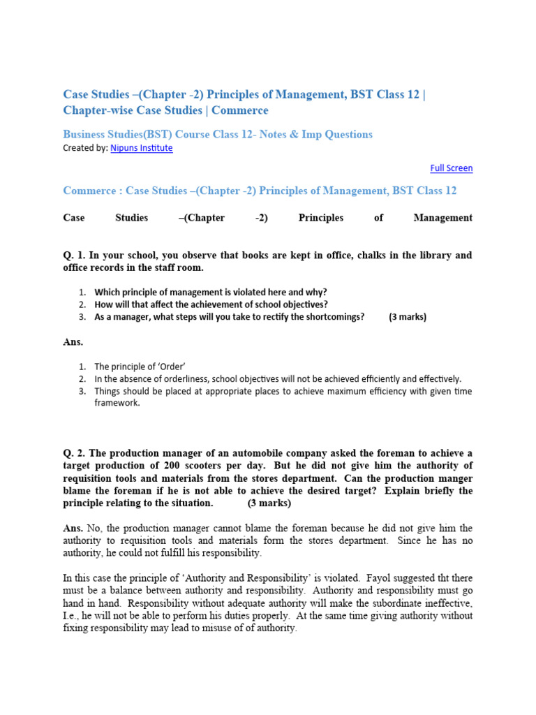 Case Studies - (Chapter 2) Principle of Management | PDF | Employment | Overtime