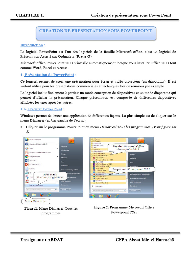 Création de Présentations PowerPoint 2013 | PDF | Microsoft Powerpoint ...