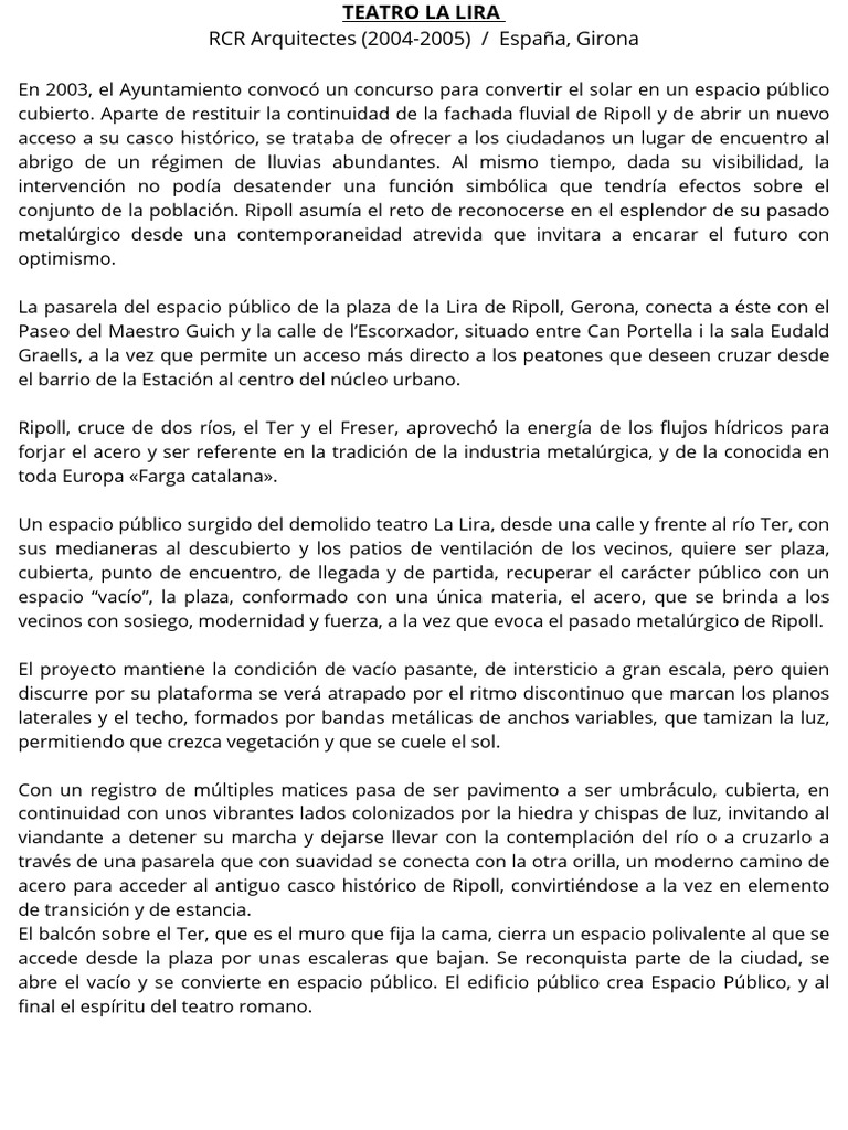 TEATRO LA LIRA RCR Arquitectes (2004-2005) España, Girona | PDF