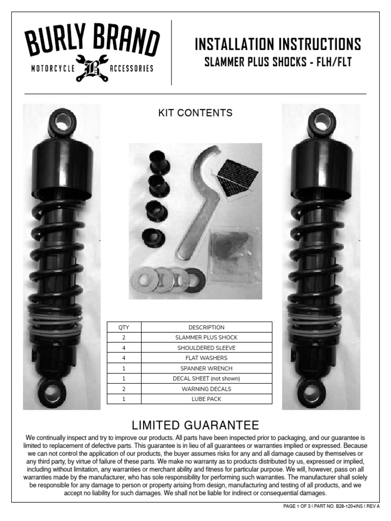 Burly Brand Slammer Plus Shocks For FLH-FLT | Download Free PDF ...