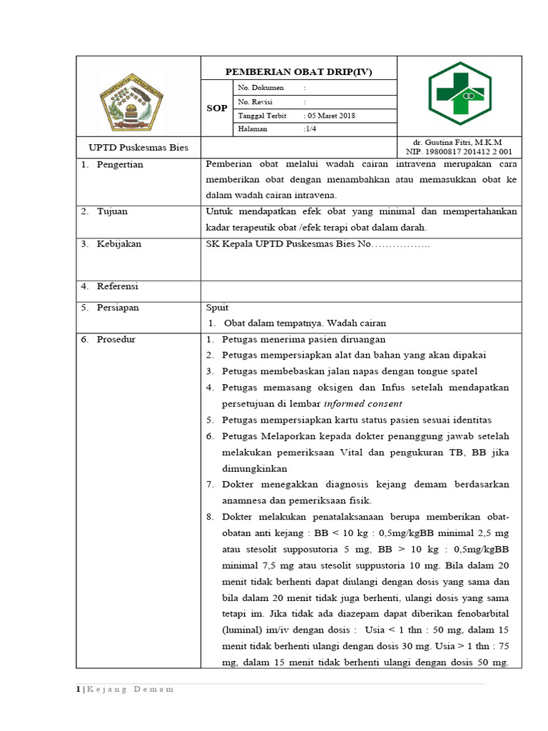 Sop Pemberian Obat Drip | PDF