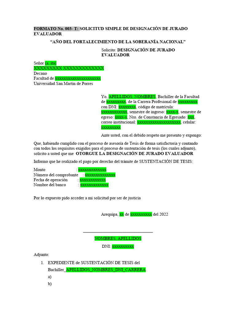 Formato No. 003 T Solicitud Simple de Designacion de Jurado Evaluador | PDF