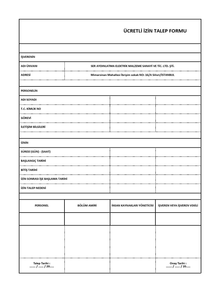 Ücretli̇ i̇zi̇n Talep Formu | PDF