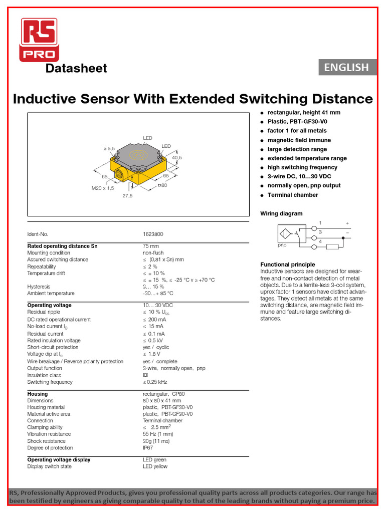 Inductive Sensor With Extended Switching Distance: Datasheet | PDF | Physical Sciences | Electricity