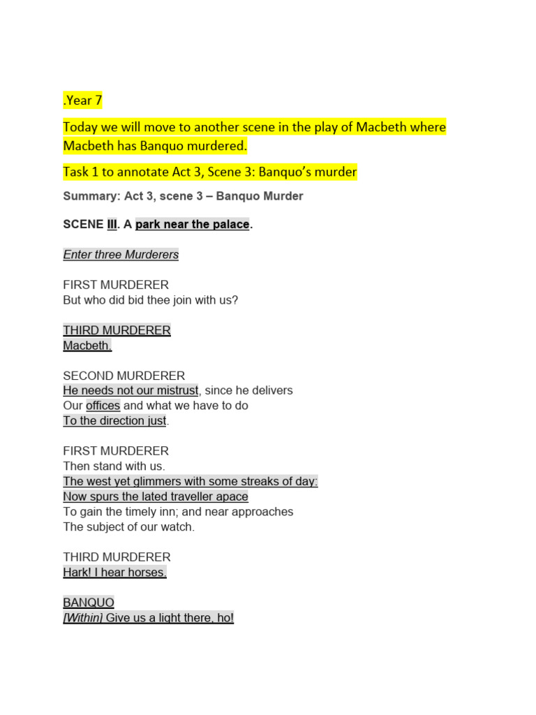 Macbeth Act 3 Scene 3: Banquo's Murder | PDF | Shakespearean Tragedies ...