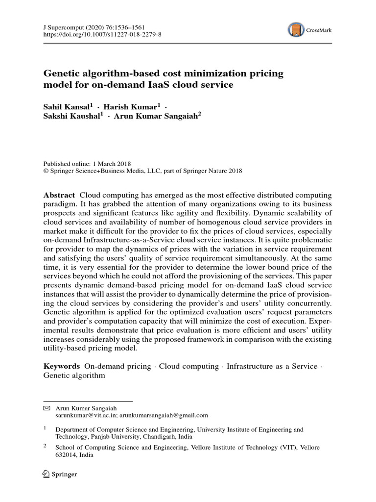 Genetic Algorithm Based Cost Minimization Pricing Model For On Demand Iaas Cloud Service Pdf