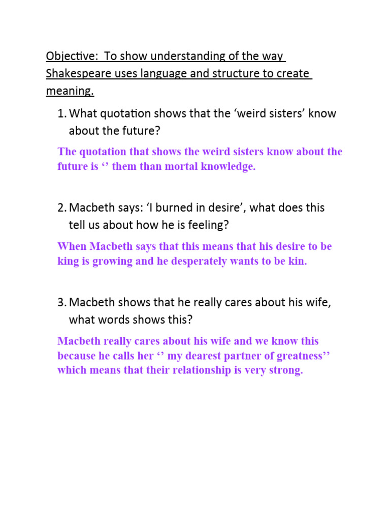 Answers For Act 1 For Macbeth Scene 5 | PDF | Macbeth