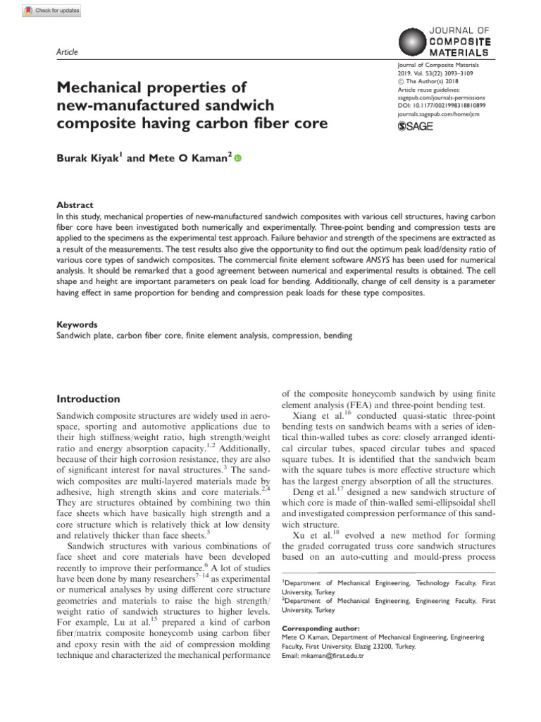 Mechanical Properties of Sandwich Having Carbon Fiber Core | PDF