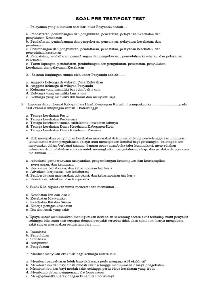 Soal Pre Test Post Test | PDF | Pengembangan Diri