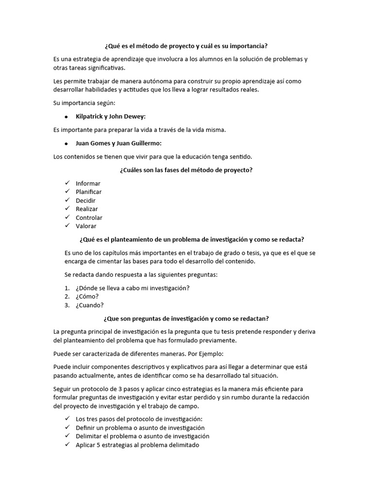 Qué Es El Método de Proyecto y Cuál Es Su Importancia-1 | PDF | Ensayos ...