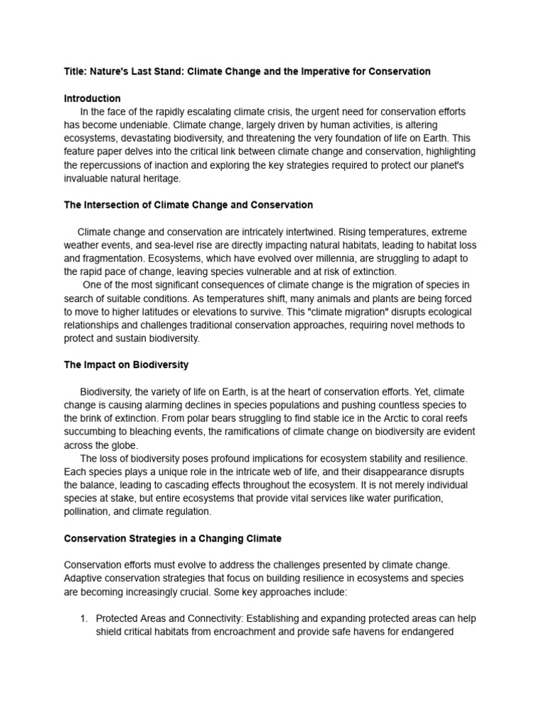 Climate Change and Conservation Strategies | PDF | Conservation Biology ...