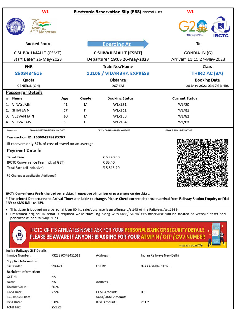 Vinay Bhaiya Rail Ticker | PDF | Identity Document | Payments