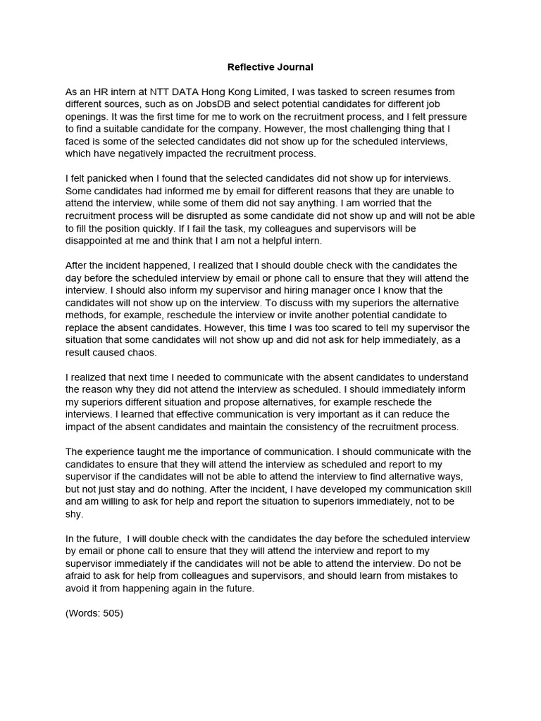 Reflective Journal | PDF | Recruitment | Communication