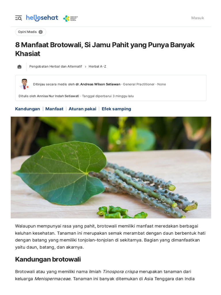 8 Manfaat Brotowali, Si Jamu Pahit Yang Punya Banyak Khasiat - Kegunaan ...