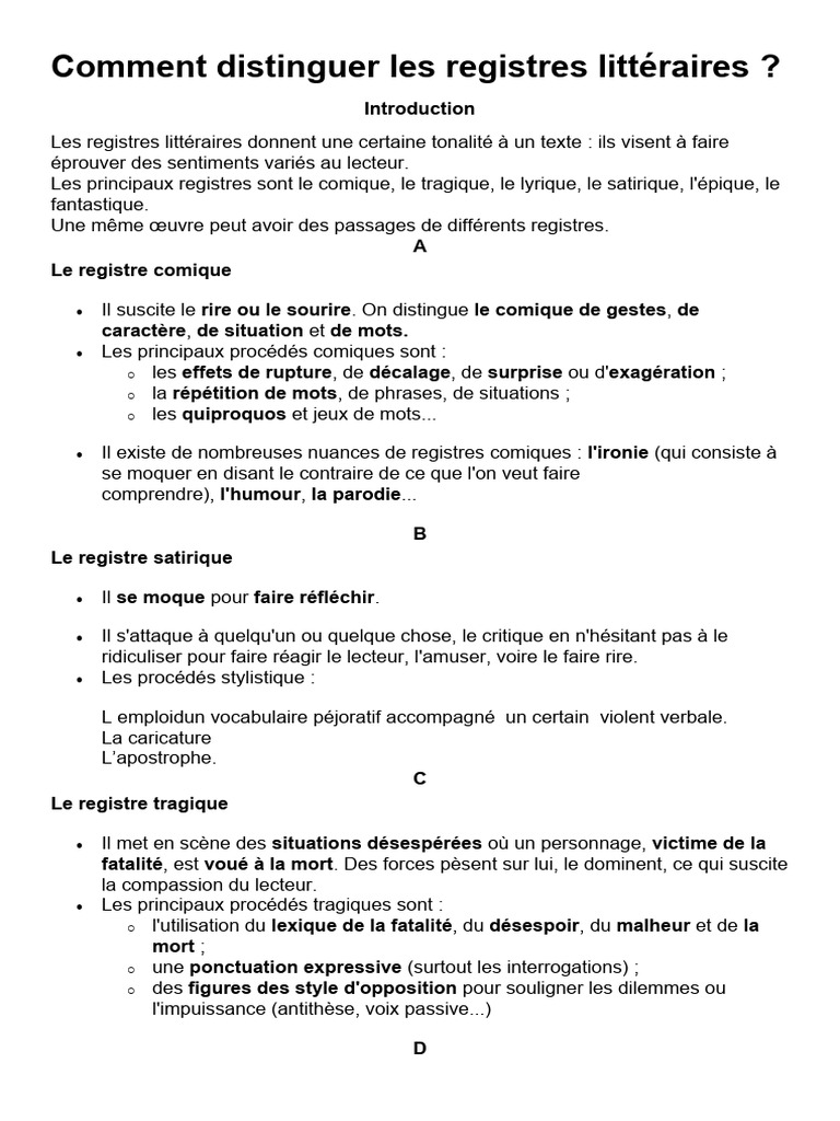 Distinguer les registres littéraires | PDF | Poésie