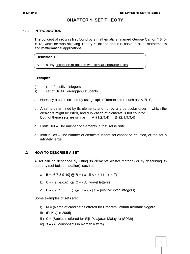 Chapter 1 Set | PDF | Set (Mathematics) | Abstract Algebra