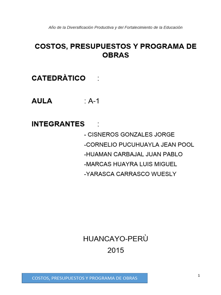 Monografia Costos Hualhuas | PDF | Hormigón | Construyendo tecnología