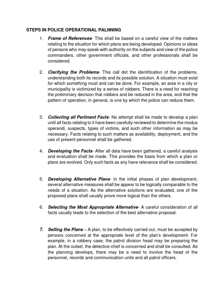 Police Operational Planning Steps | PDF | Police | Crimes
