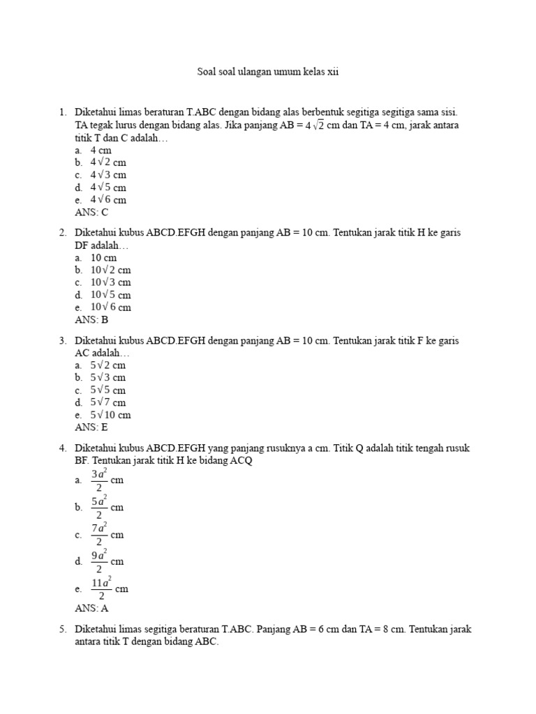 Soal Soal Ulangan Umum Kelas Xii | PDF