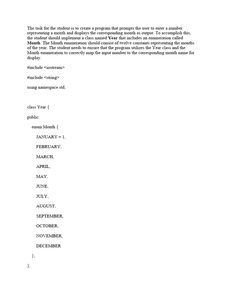 Month. The Month Enumeration Should Consist of Twelve Constants ...