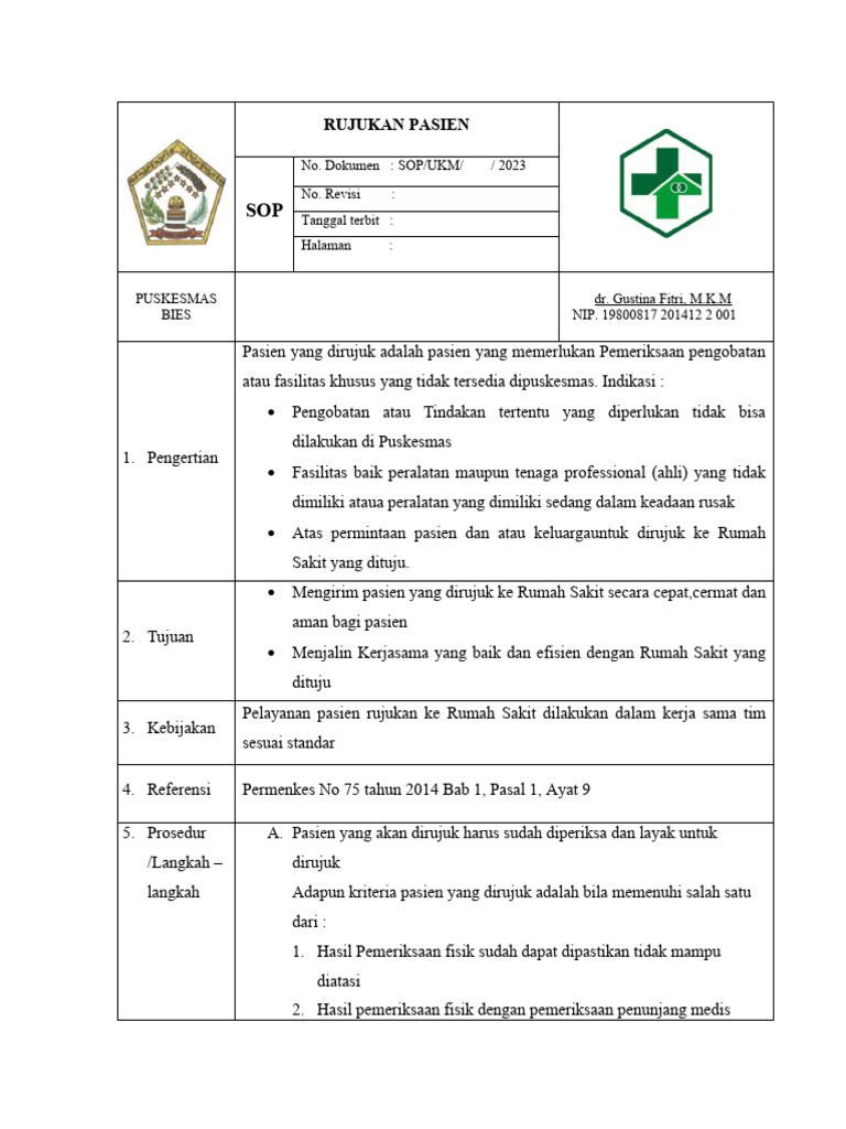Sop Rujukan Pasien | PDF