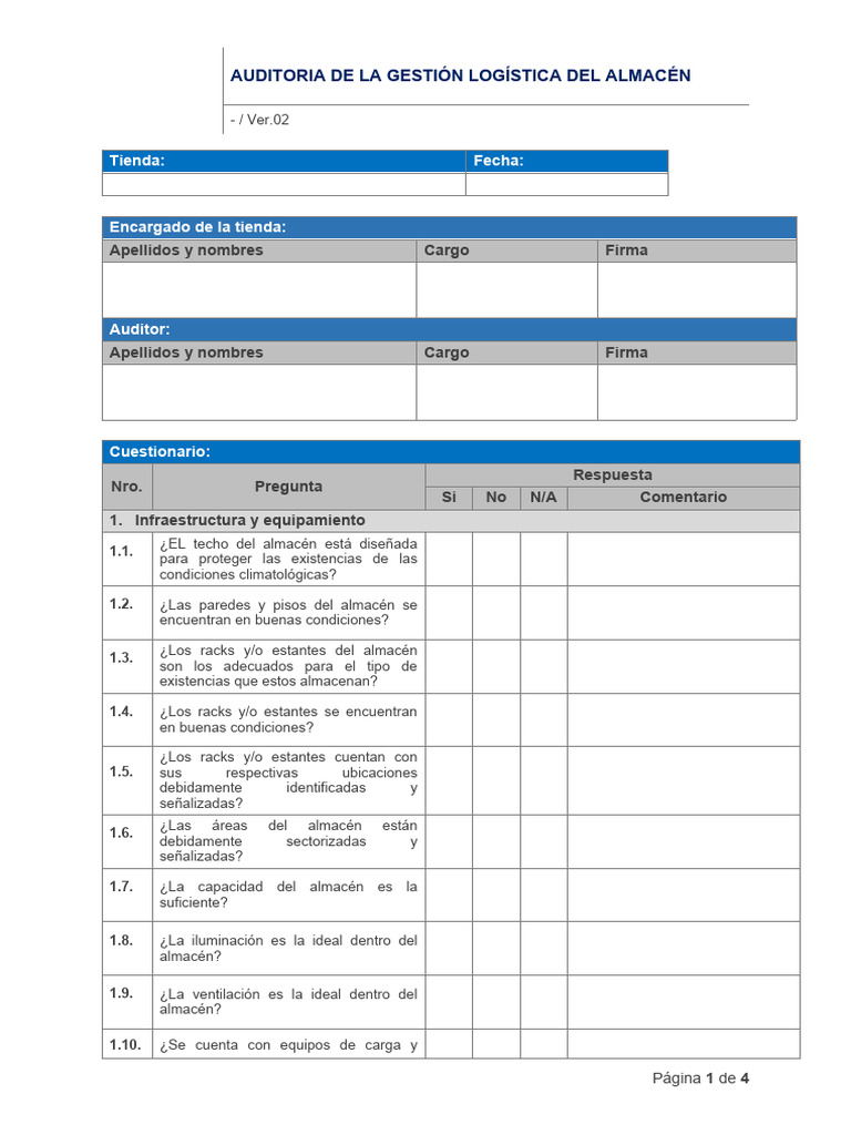Check List - Auditoria en La Gestión Logística Del Almacén | PDF ...