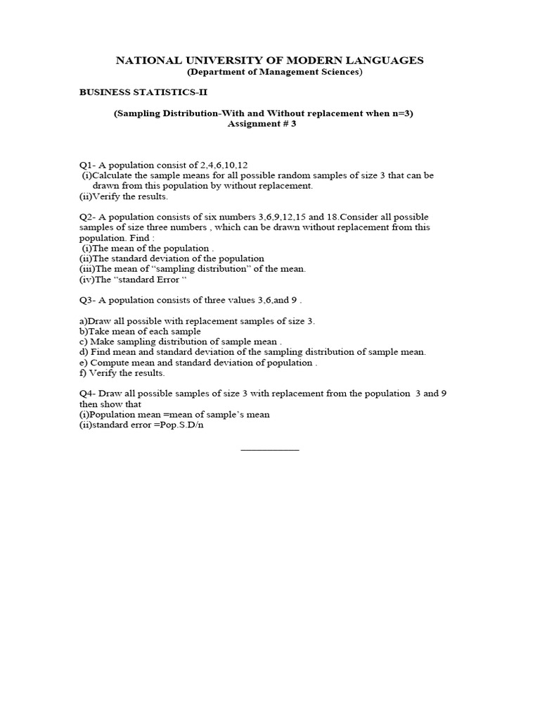Sampling Distribution - N 3 (With and Without Replacement) | PDF