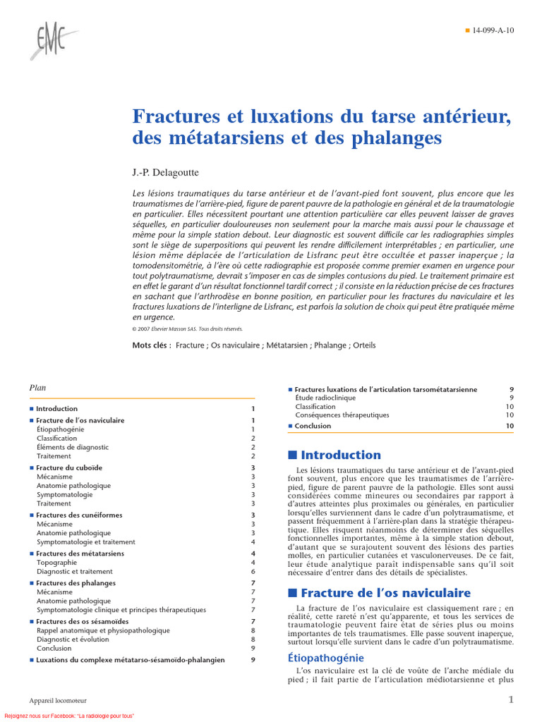 Fractures et luxations du tarse antérieur | PDF | Pied | Système ...