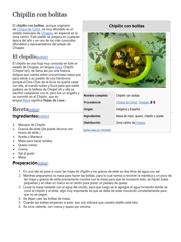 Chipilín con Bolitas: Receta Tradicional Chiapaneca | PDF | Chiapas ...