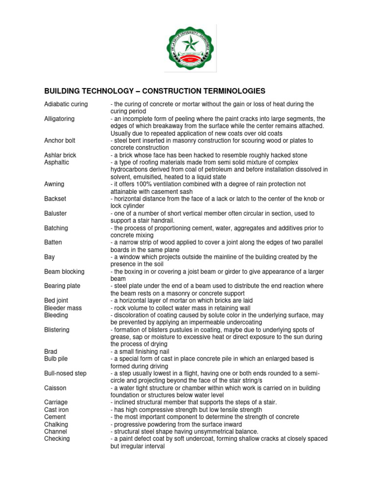 Building Technology Definition of Terms | PDF