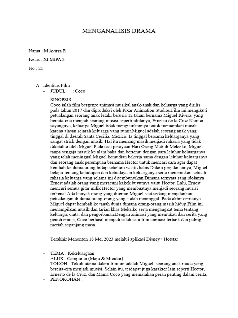 MENGANALISIS DRAMA Coco | PDF | Seni