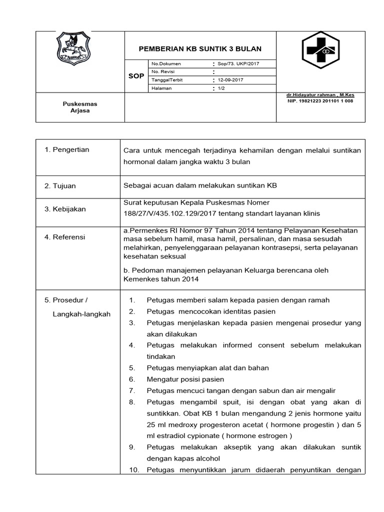 SOP Suntik KB 3 Bulan | PDF