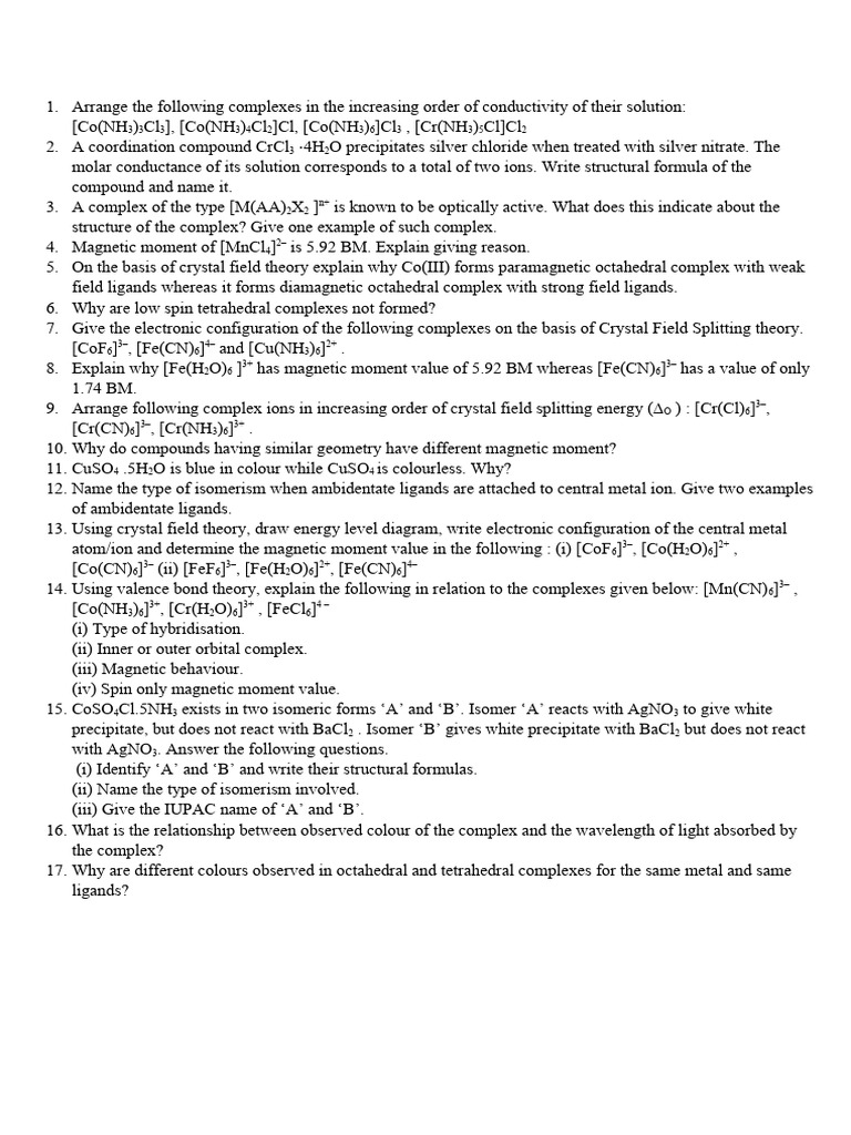 Coordination Test 2 | PDF | Coordination Complex | Ligand