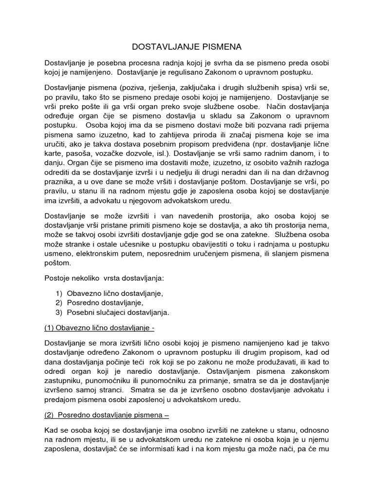 DOSTAVLJANJE PISMENA | PDF