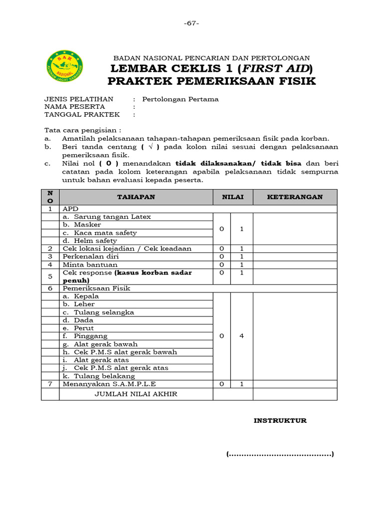 Lembar Ceklis Praktek Pertolongan Pertama | PDF