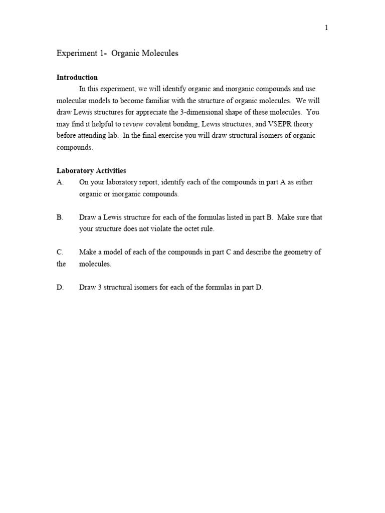 1152 Lab Manual Exp1 | PDF | Chemical Compounds | Molecules